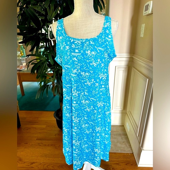 Columbia | Dresses | Columbia Turquoise Pool Blue White Topical Print ...